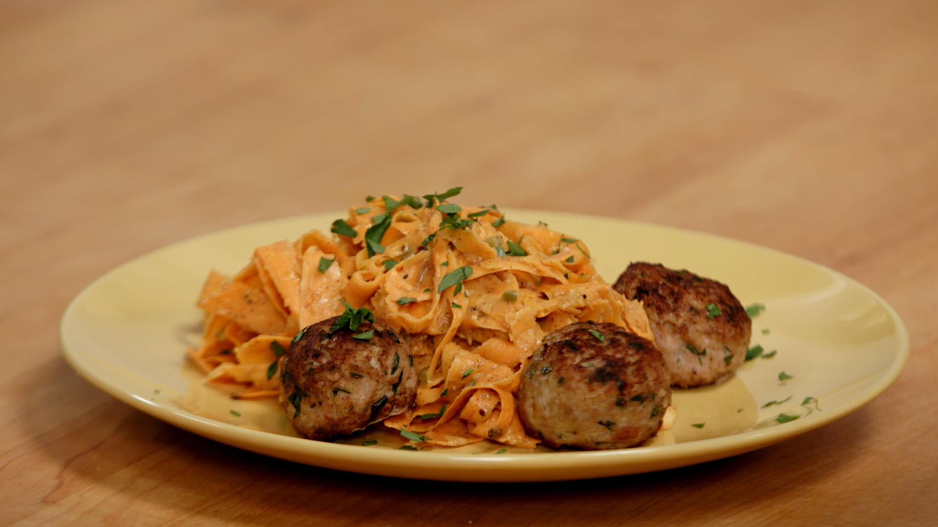 Sweet Potato Noodles with Turkey Meatballs | Tastemade