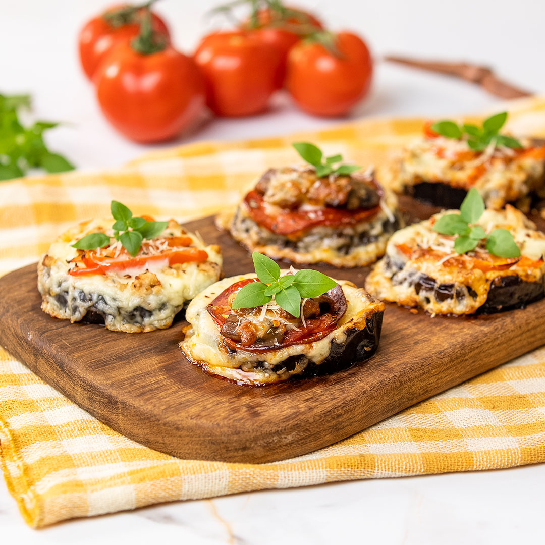 Caprese Eggplant Pizza Bites | Tastemade